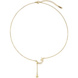 Firetti Damen Y-Kette "Schmuck Geschenk Edelstahl Halskette Ankerkette Mond Sterne", Edelstahl, L: 45,5 B: 2mm, gold, Edelstahl, B:2mm, Halsketten,