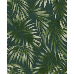 WOW Vliestapete "Palm", B/L: 0,52m x 10,05m, blau, Wohnzimmer, Tapeten, Elegante Bl&auml;tter gr&uuml;n 10mx52 cm