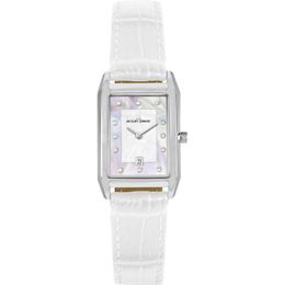 Jacques Lemans Damen Quarzuhr "Torino", wei&szlig;, Armbanduhren, Armbanduhr, Damenuhr, Lederarmband, Perlmutt, Tag, Glaskristalle