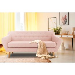 3-Sitzer Home Affaire, B:178cm H:78cm T:73cm, rosa, Webstoff, Sofas, "Renne", mit Heftung im Rücken im skandinavischem Stil
