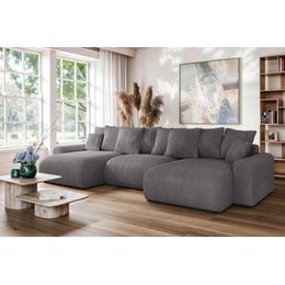Wohnlandschaft Home Affaire, B:332,5cm H:84cm T:142cm, grau, 100% Polyester, Sofas, "LAKESIDE mit Bettfunktion und Bettkasten, Maße B/T/H: