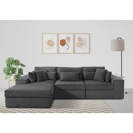 Ecksofa OTTO HOME, B:280cm H:75cm T:162cm, schwarz, Baumwollmix (60% Baumwolle/40% Leinen);Struktur fein (100% Polyester);Samtoptik (100%