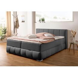 Boxbett Home Affaire, B:167cm L:225cm, grau, Komplettbetten, "Chelles", inkl. Topper und Bettkasten