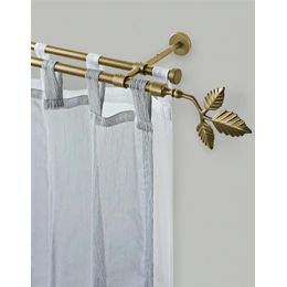 Gardinenstange Garesa, L:250cm &Oslash;:16mm, gold, Metall, Gardinenstangen, "SHEET", Vorhanggarnitur, verl&auml;ngerbar, Knopf mit Bl&auml;tter, ohne Ringe