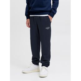Jack & Jones Jungen Sweathose "JPSTGORDON MAKOTO SWEAT PANTS JNR", blau, Gr. 128, JACK & JONES JUNIOR, bedruckt, Web, Obermaterial: 60% Baumwolle, 40% Polyester,