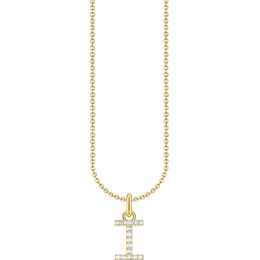 Thomas Sabo Damen Kette mit Anhänger "Buchstabe", 45, I, Silber 925 (recycelt), gold, Silber 925 (recycelt), Halsketten, mit Zirkonia (synth.)