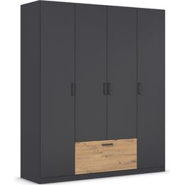 Dreht&uuml;renschrank Rauch, B:180cm H:210cm T:54cm, grau, Holzwerkstoff, Schr&auml;nke, "Kleiderschrank Schrank Garderobe W&auml;scheschrank BARI", mit Schubasten