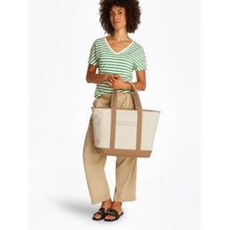 Tommy Hilfiger Damen Tragetasche "TH SUMMER CANVAS TOTE", braun, Textil, Taschen, Damen Henkeltasche, Beuteltasche, Strandtasche mit Kontrastbesatz