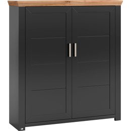 Highboard, B:129cm H:143cm T:42cm, grau, SET ONE BY Musterring, Wohnzimmer, Sideboards, "York", Typ 19, mit 3 Schubk&auml;sten und Flaschenregal,