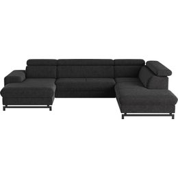 Wohnlandschaft COTTA, B:328cm H:97cm T:215cm, schwarz, Sofas, "Emma U-Form", mit Kopfteilverstellung, wahlweise mit Bettfunktion & Bettkasten