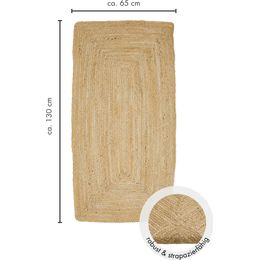 Teppich LUXOR living, B:65cm H:7mm L:130cm, beige, Baumwolle, Jute, Wohnzimmer, Teppiche, "Ibo, Juteteppich", Wendeteppich, handgeflochten,