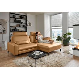 Ecksofa DIE PLANBAR, B:248cm H:114cm T:179cm, gelb, Wohnzimmer, Sofas, "PN-EM20028 L-Form mit Kopfst&uuml;tzen", wahlweise mit motorischem Canape