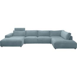 Wohnlandschaft Musterring, B:434cm H:81cm T:204cm, blau, Sofas, "Lucia U-Form", Verschiedene Farben, Cord-Bezug, Gesamtbreite 434 cm