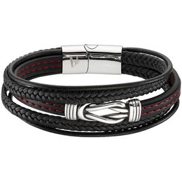 Bruno Banani Damen Lederarmband "Schmuck", 21cm, Edelstahl Leder Textil, rot, Edelstahl, Leder, Textil, Armbänder