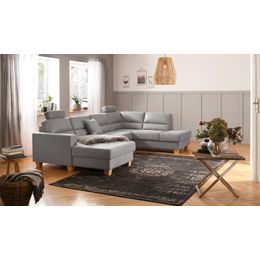 Wohnlandschaft Home Affaire, B:313cm H:100cm, silber, Sofas, "Navan, komfortabel mit viel Platz, U-Form", wahlweise mit Bettfunktion und Kopfstütze