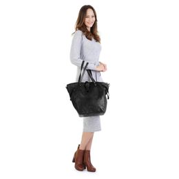 FORTY Damen Shopper, schwarz, Leder, leicht gl&auml;nzend, unifarben, Taschen, echt Leder, Made in Italy