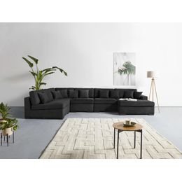 Wohnlandschaft Home Affaire, B:390cm H:86cm T:190cm, grau, 100% Polyester, Sofas, "Skara U-Form", Lounge-Sofa mit Federkernpolsterung, in vielen