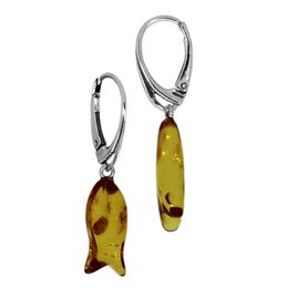 OSTSEE-SCHMUCK Damen Paar Ohrh&auml;nger "- Fisch - Silber 925/000 - Bernstein", Silber 925 (Sterlingsilber), silber, Silber 925 (Sterlingsilber), Ohrringe