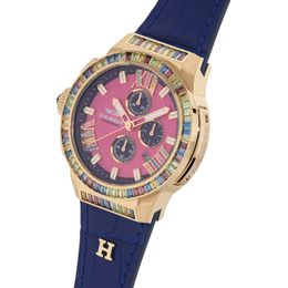 Haemmer Germany Damen Chronograph "GLORIOUS", blau, Armbanduhren, Quarzuhr, Damenuhr, Datum, Stoppfunktion, Saphirglas, Lederarmband