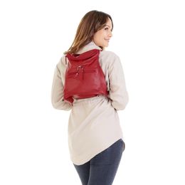 FORTY Damen Cityrucksack, rot, Leder, Rindsleder, Rucks&auml;cke, echt Leder, Made in Italy