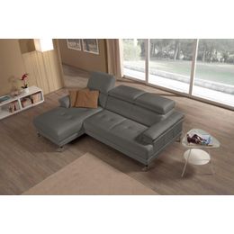 Ecksofa Egoitaliano, B:250cm H:99cm T:166cm, grau, Leder &raquo;BULL&laquo; (echtes Rindsleder). Geschliffenes, pigmentiertes und behandeltes Rindsleder mit