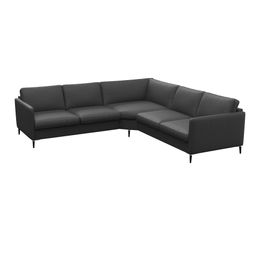 Ecksofa FLEXLUX, B:249cm H:85cm T:92cm, schwarz, 100% Echteder, Wohnzimmer, Sofas, "Fiore, L-Form, bequem und komfortabel durch hochwertigem