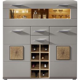 Barschrank Innostyle, B:120cm H:129cm T:37cm, grau, FSC-zertifizierter Holzwerkstoff, Wohnzimmer, Schr&auml;nke, "FUN PLUS II", 2 Holzt&uuml;ren, 19 F&auml;cher, 1