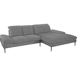 Ecksofa W.Schillig, B:310cm H:87cm T:185cm, grau, Chenille-Flachgewebe R66 (85% Polyester, 15% Nylon);Longlife Xtra-Leder Z59: Glattleder mit