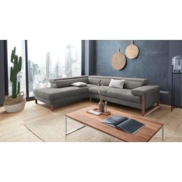 Ecksofa W.Schillig, B:281cm H:71cm T:230cm, grau, Flachgewebe S22 (100% Polyester);Stoff S37 (100% Polyester);Longlife Xtra-Leder Z59: Glattleder mit