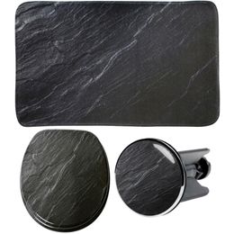 Badaccessoire-Set Sanilo, schwarz, MDF, Badaccessoires-Sets, "Granit"