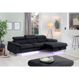 Ecksofa COTTA, B:244cm H:72cm T:166cm, grau, Microfaser PRIMABELLE (100% Polyester);Kunstleder SOFTLUX(100%Polyurethan);Feinstruktur (100%
