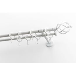 Gardinenstange Garesa, L:480cm &Oslash;:16mm, wei&szlig;, Metall, Gardinenstangen, "RUSTIKA", rustikale Vorhanggarnitur, verl&auml;ngerbar, m. Ringe, Endknopf Korb
