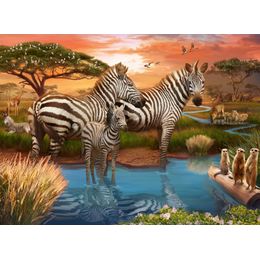 Ravensburger Kinder Puzzle "Zebras am Wasserloch", bunt, B:49cm H:36cm, Puzzles, Made in Germany