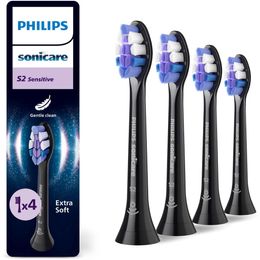 Aufsteckbürsten "Sensitive", 4 Stk., schwarz, PHILIPS SONICARE, Zahnbürstenköpfe, für sensible Zähne und Zahnfleisch, für jedes Sonicare Handstück