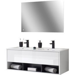 Badm&ouml;bel-Set Places of Style, B:120cm, wei&szlig;, Kastenm&ouml;bel-Sets, "Studio Line, Bad im modernen Design, 2-teiliges Badezimmer", Waschtisch und Spiegel,