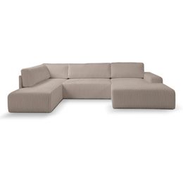 Wohnlandschaft WERK2, B:325cm H:85cm T:190cm, grau, 100% Polyester, Sofas, "Rotterdam-U, U-Form, in kuschelweichem Cord oder Breitcord", Design Sofa