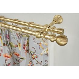 Gardinenstange Garesa, L:340cm &Oslash;:20mm, gold, Metall, Gardinenstangen, "ANDREA", Vorhanggarnitur, verl&auml;ngerbar, Endknopf Kugel lang, mit Ringen