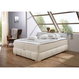 Boxbett OTTO HOME, B:144cm L:204cm, beige, Komplettbetten, "Wehma", ohne Kopfteil, inklusive Topper und Bettkasten