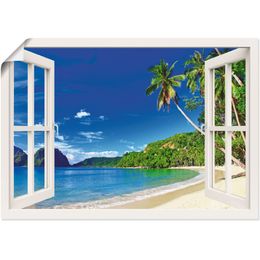 Wandbild Artland, B:100cm H:70cm, weiß, Wohnzimmer, Bilder, "Fensterblick Paradies", als Alubild, Outdoorbild, Leinwandbild, Poster, Wandaufkleber