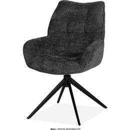 Esszimmerstuhl OMG DESIGN, B:61cm H:91cm T:64cm, grau, Polyester, St&uuml;hle, "Bali", Drehstuhl mit auto-return, Armlehnenstuhl