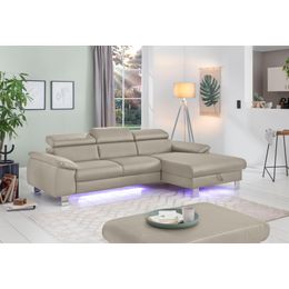 Ecksofa COTTA, B:244cm H:72cm T:166cm, grau, Microfaser PRIMABELLE (100% Polyester);Kunstleder SOFTLUX(100%Polyurethan);Feinstruktur (100%