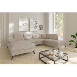Sit & More Wohnlandschaft SIT & MORE, B:300cm H:83cm T:202cm, beige, 100% Polyester, Sofas, "Morris Jubi U-Form, B: 300 cm", mit Armteilfunktion & 1 Zierkissen,