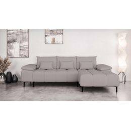 Ecksofa Home Affaire, B:277cm H:91cm T:141cm, grau, 100% Polyester, Wohnzimmer, Sofas, "DROMARA Schlafsofa mit Bettkasten, Maße: B/T/H 277/141/91