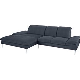 Ecksofa W.Schillig, B:310cm H:87cm T:185cm, blau, Chenille-Flachgewebe R66 (85% Polyester, 15% Nylon);Longlife Xtra-Leder Z59: Glattleder mit