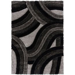 Hochflor-Teppich FLAIR RUGS, B:120cm H:25mm L:170cm, grau, Kunstfaser, Teppiche, "Velvet Shaggy", Shaggy Teppich