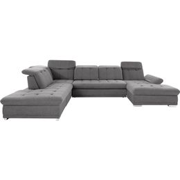 Wohnlandschaft COTTA, B:386cm H:86cm T:265cm, grau, 100% Polyester, Sofas, "Holiday U-Form mit Sitztiefen-, Armteil- und Kopfteilverstellung",