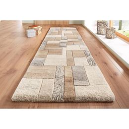 L&auml;ufer, B:70cm H:12mm L:300cm, beige, Wolle, Flur, Teppiche, "Lola, Wolle, handgearbeitet, Patchwork Design", Teppich-L&auml;ufer, handgetuftet, Flur,