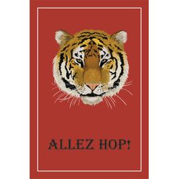 Leinwandbild queence, B:80cm H:120cm T:2cm, braun, Canvas, Holzrahmen, Wohnzimmer, Bilder, "Tiger ALLEZ HOP", Premium-Leinwandstoff, Handarbeit aus