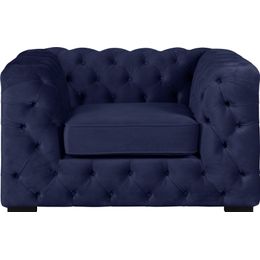 Chesterfield-Sessel Home Affaire, B:110cm H:67cm T:98cm, blau, 100% Polyester, Sessel, "Kalina Sessel", mit klassischer Chesterfield-Knopfheftung,