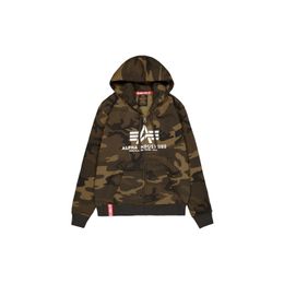 Herren Hoodie "Basic Zip Hoodie Camo", gr&uuml;n, Gr. L, Alpha Industries, Obermaterial: 80% Baumwolle, 20% Polyester, Sweatshirts